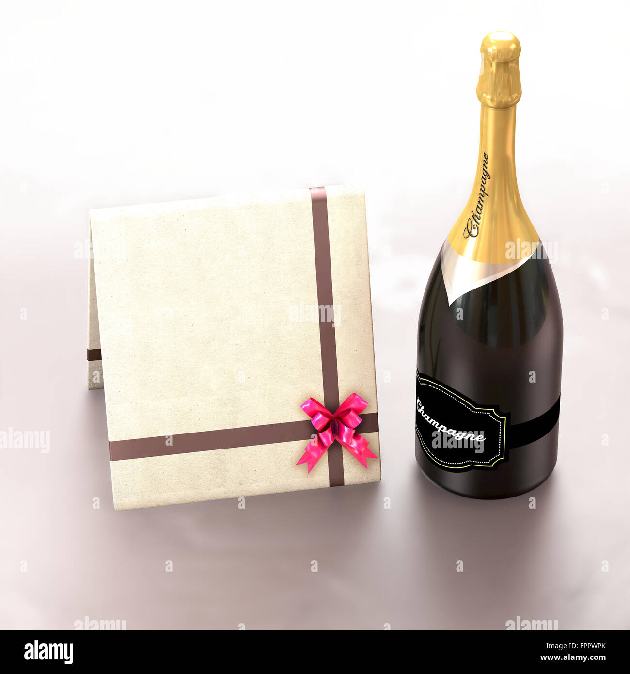 This illustration contains a champagne bottle and a greeting card with ...