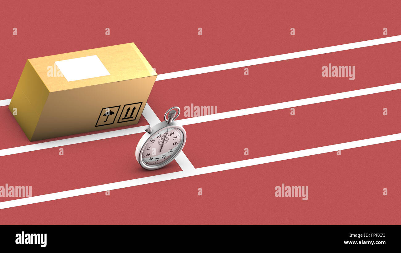 This illustration shows a box and a stopwatch ready to start a race ...