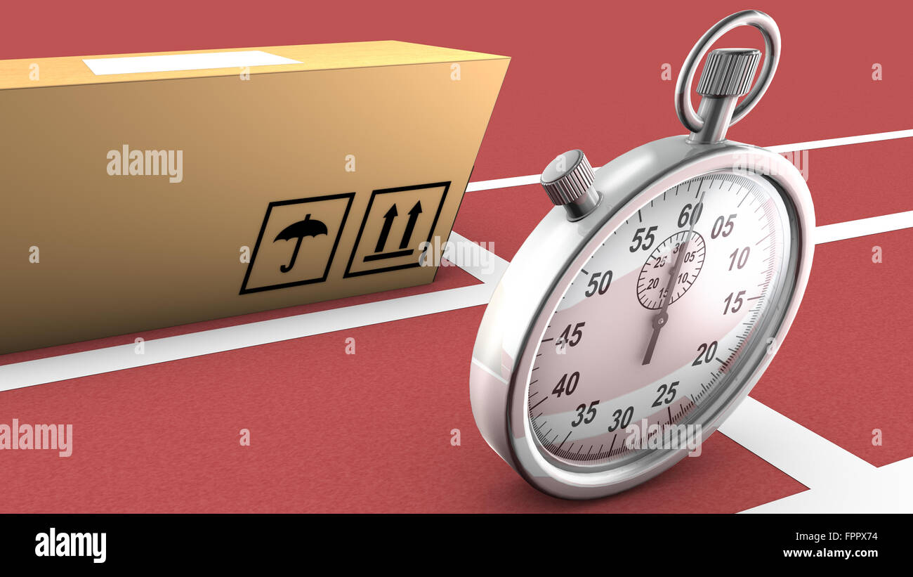 This illustration shows a box and a stopwatch ready to start a race ...