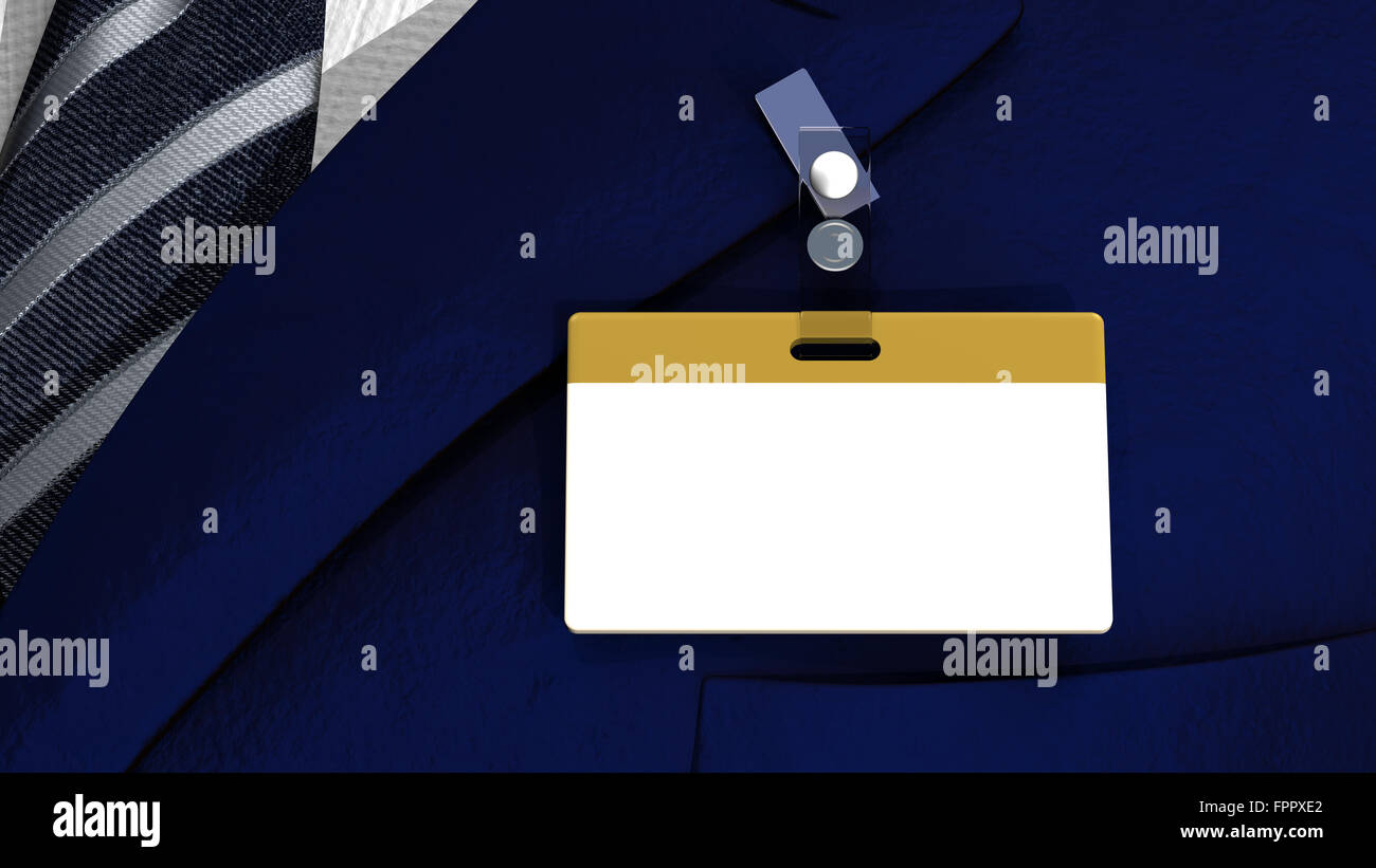 3D realistic render with colored blank badge on a business man suit ...