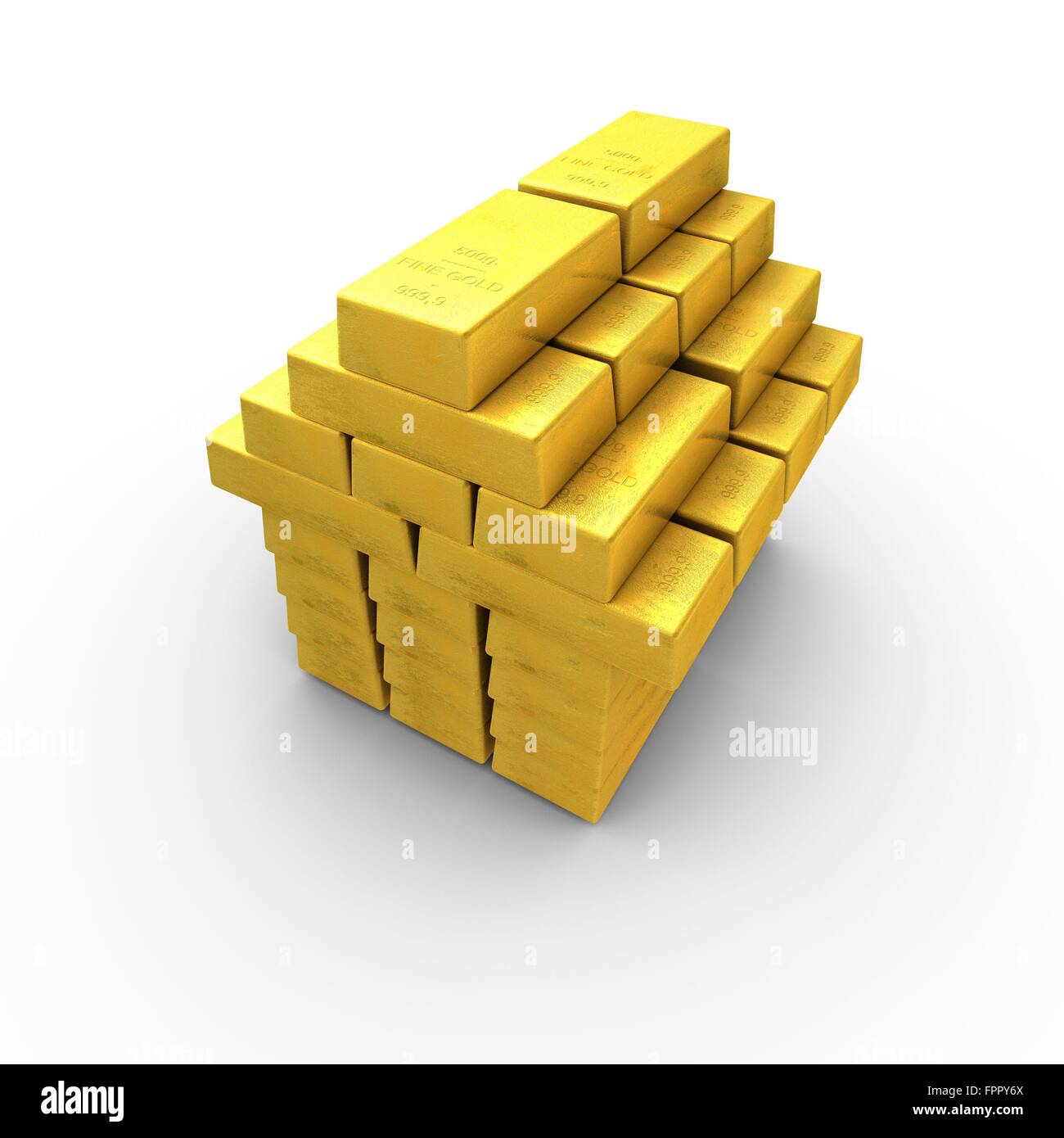 Gold bars stacked to form a house Stock Photo - Alamy