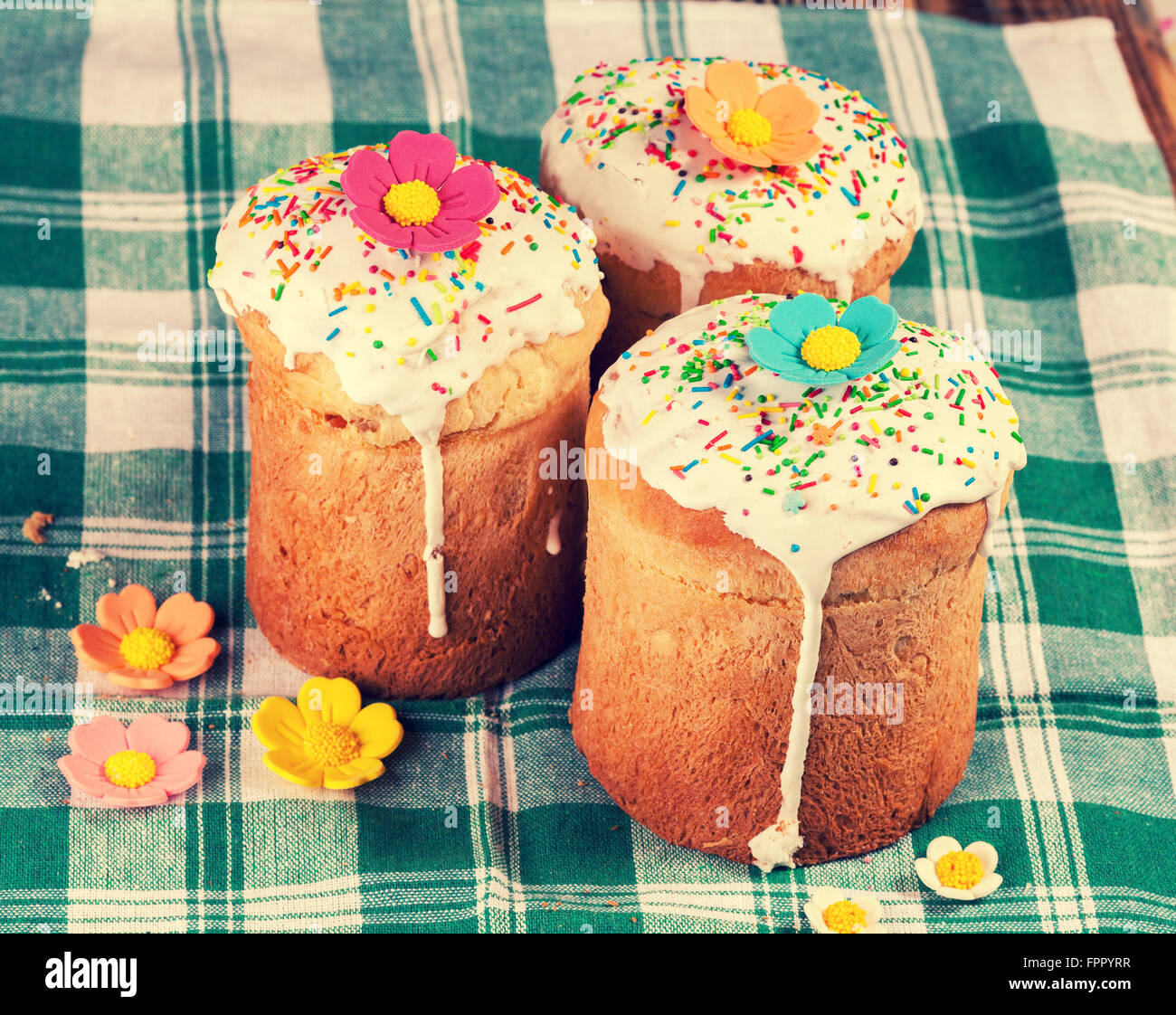 Easter cakes decorated with colorful sugar flowers Stock Photo - Alamy