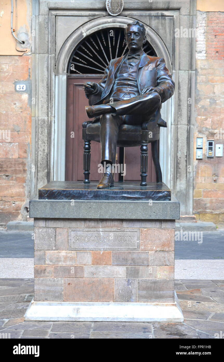 The statue of Giacomo Puccini in Lucca, Tuscany in Italy Stock Photo ...