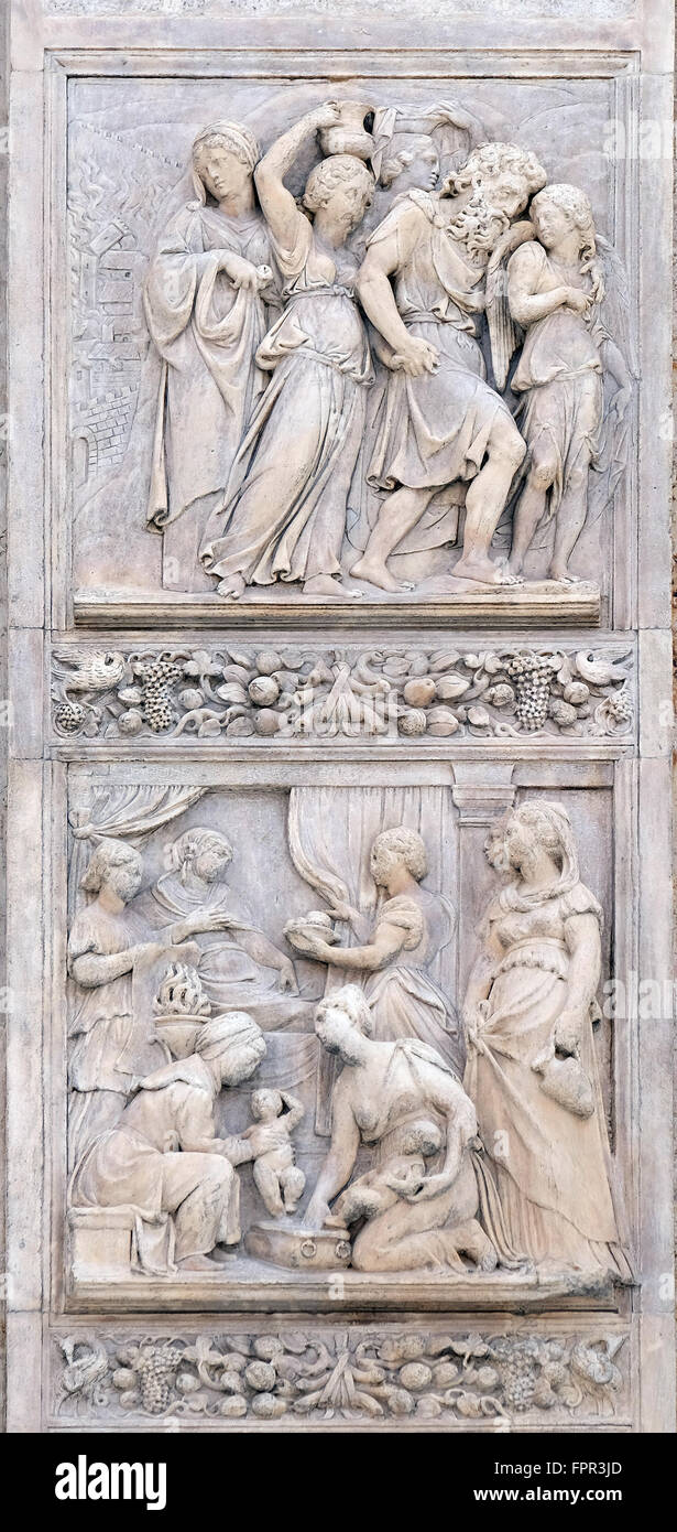 Escape of Loth up and Birth of Esau and Jacob down, left door of San ...