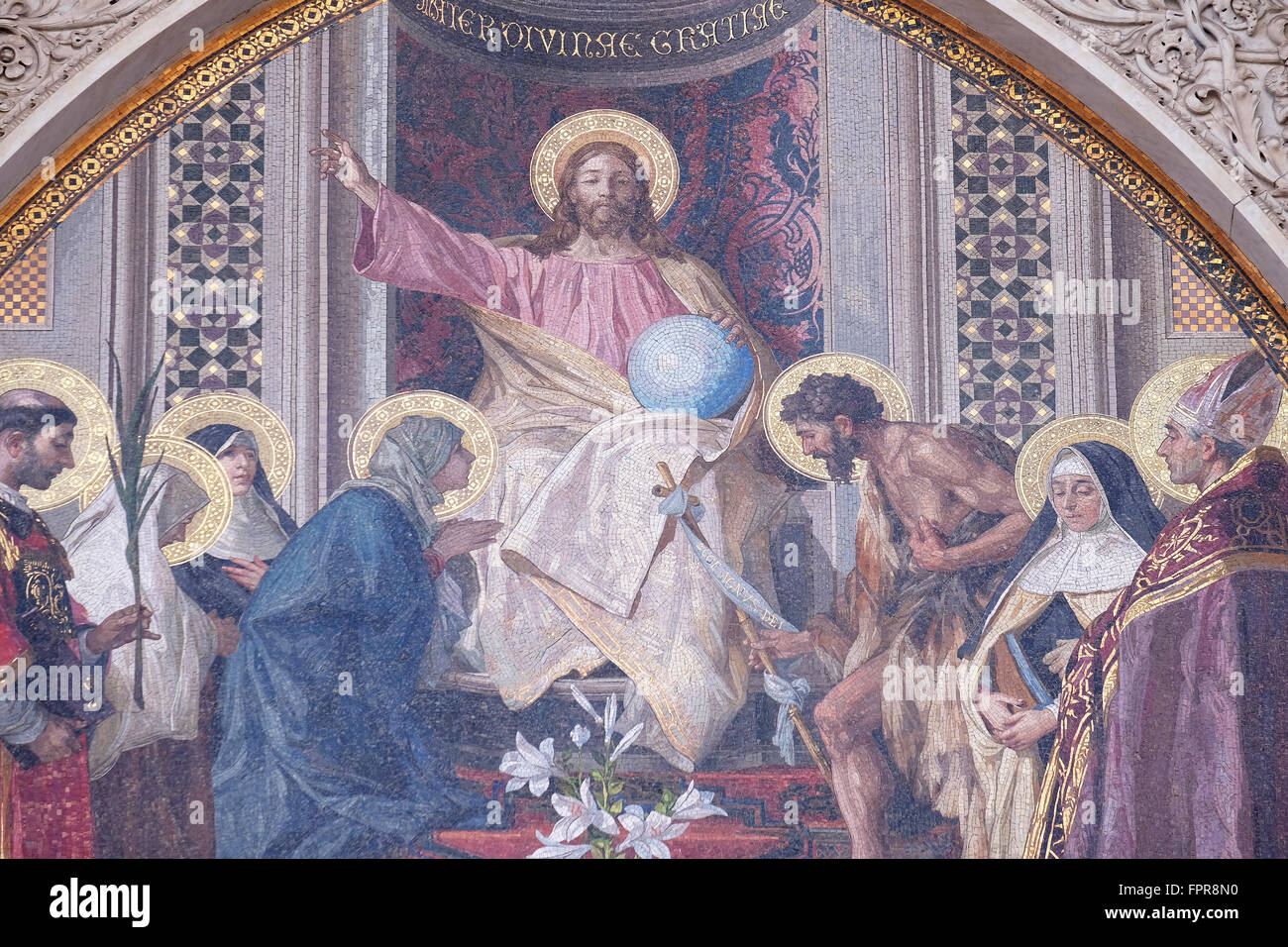 Christ enthroned with mary and john the baptist hi-res stock ...