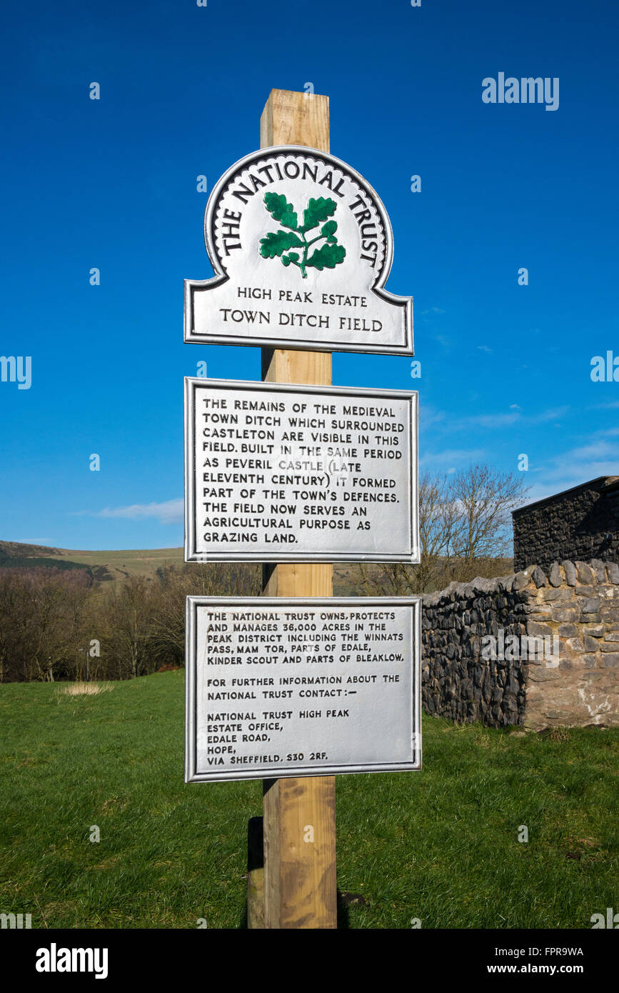 Town Ditch Field and Information Sign, Castleton, Derbyshire Stock ...