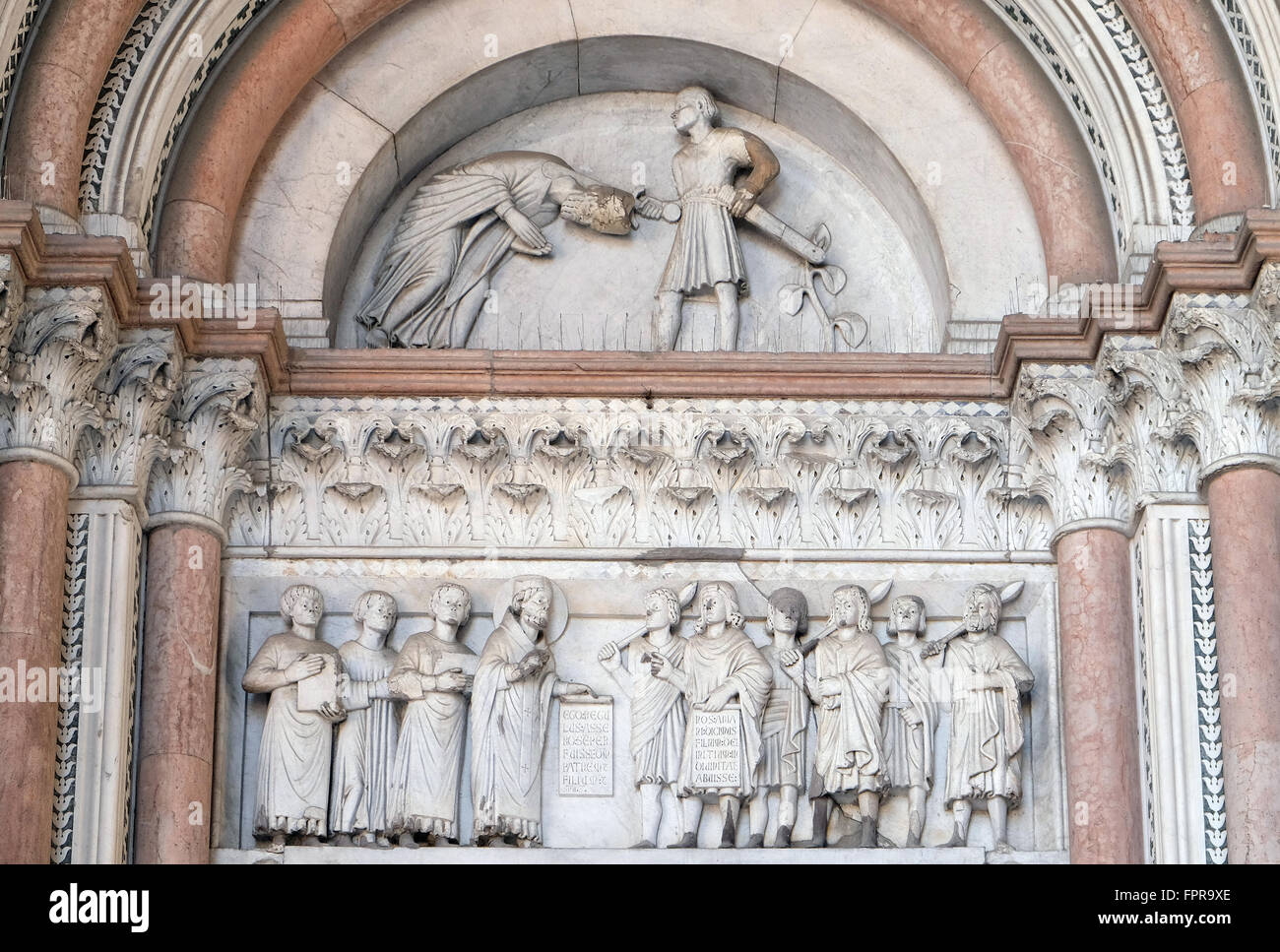 The right portal of the Cathedral of St Martin in Lucca. Lunette ...