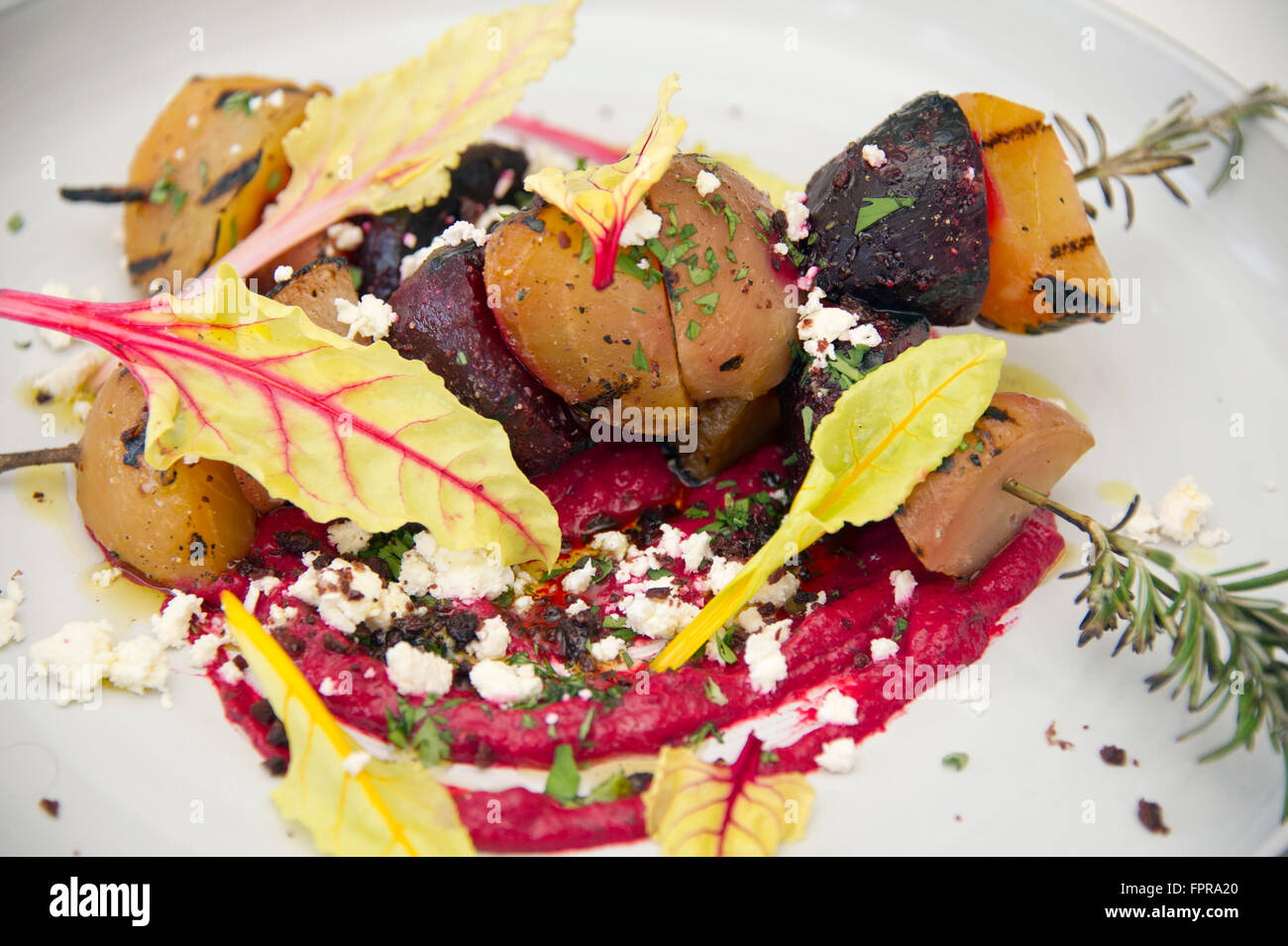 Barbecued clamped heritage beetroot, beetroot skodicia, feta and olives ...