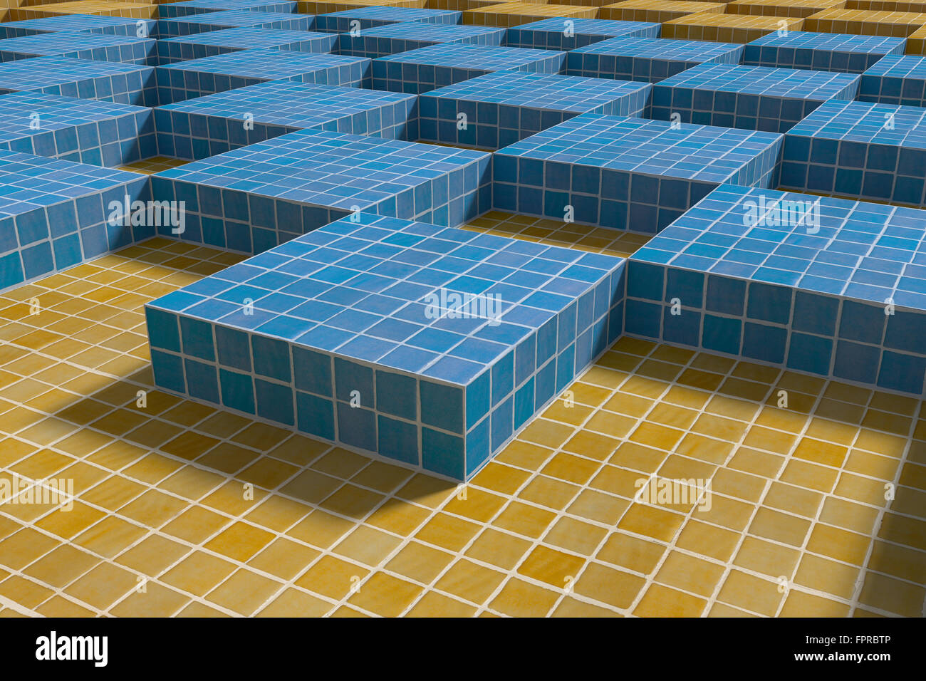 3d rendering of blue and yellow ceramic cubes from above Stock Photo ...