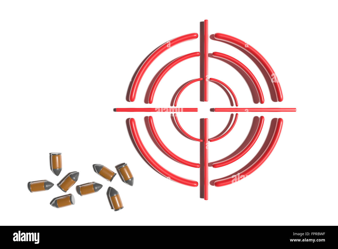 3d rendering of red target casting shadow on white background. Steel ...