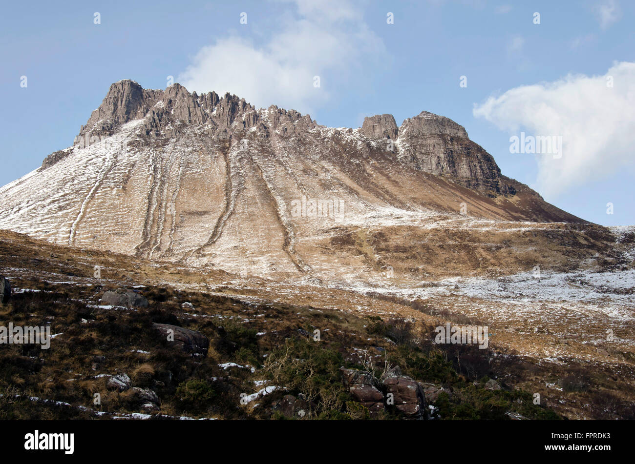 The rugged Stac Pollaidh (stack polly) mountain from the Summer Isles ...