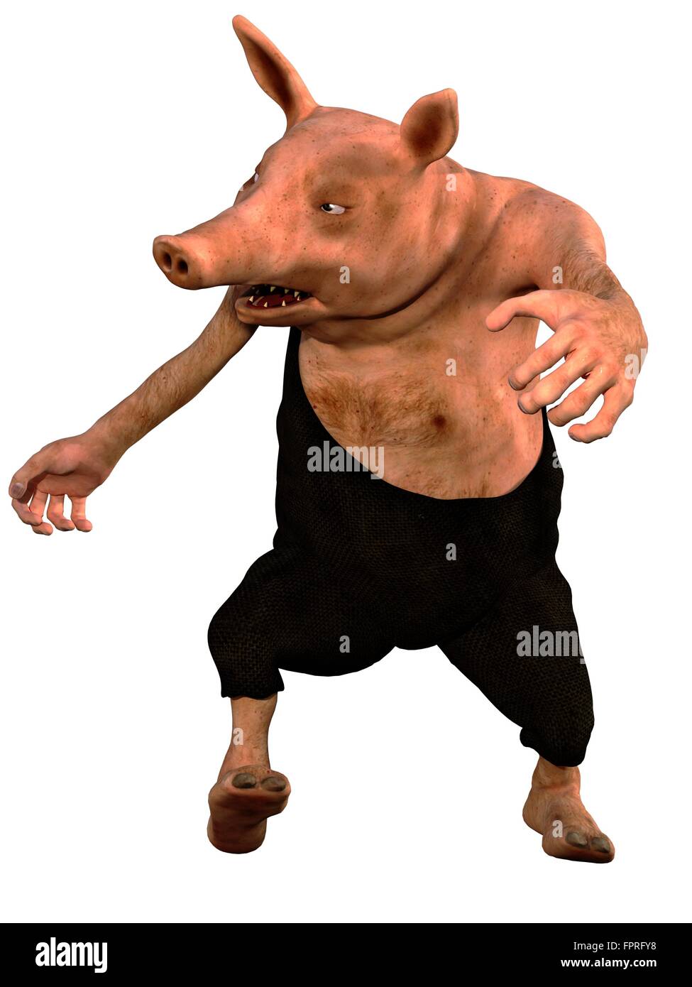 Digitally rendered angry pig figure in dungarees Stock Photo - Alamy