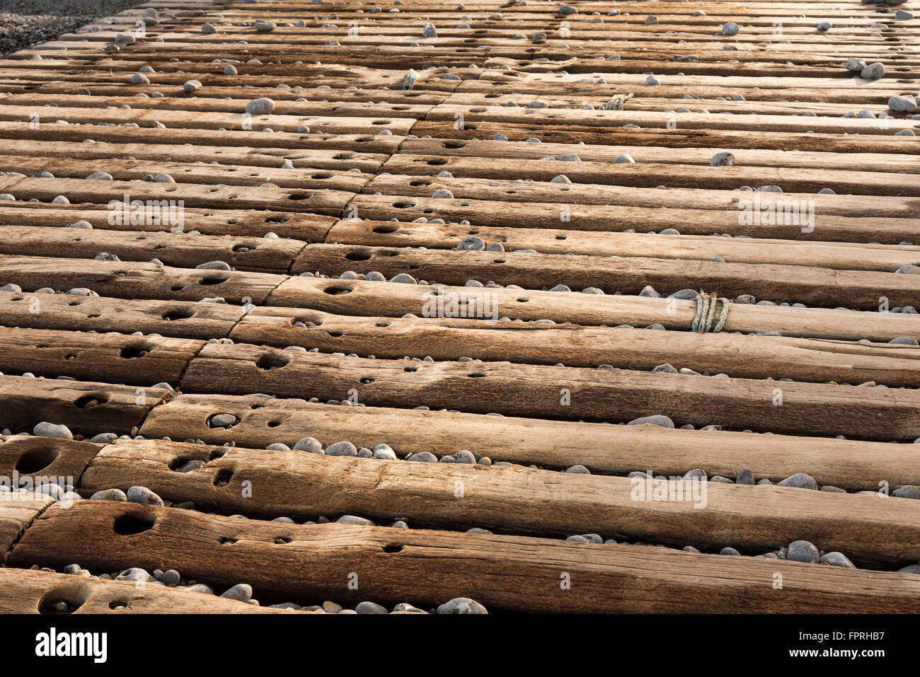 section of the slip way made of wooden sleepers Stock Photo - Alamy