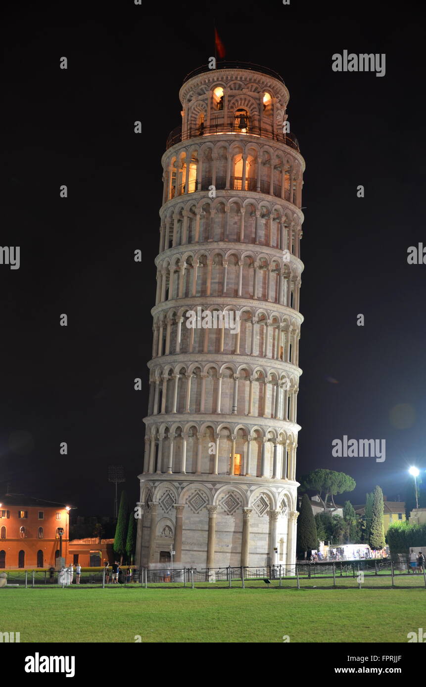 The Leaning Tower by night on Square of Miracles in Pisa, Tuscany ...