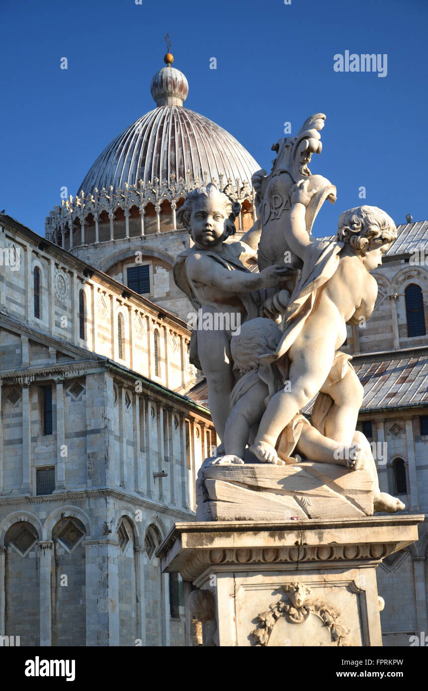 The statue of angels on Square of Miracles in Pisa, Italy Stock Photo ...