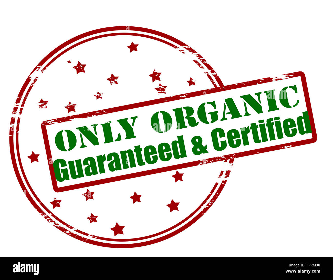 Rubber stamp with text only organic guaranteed and certified inside ...