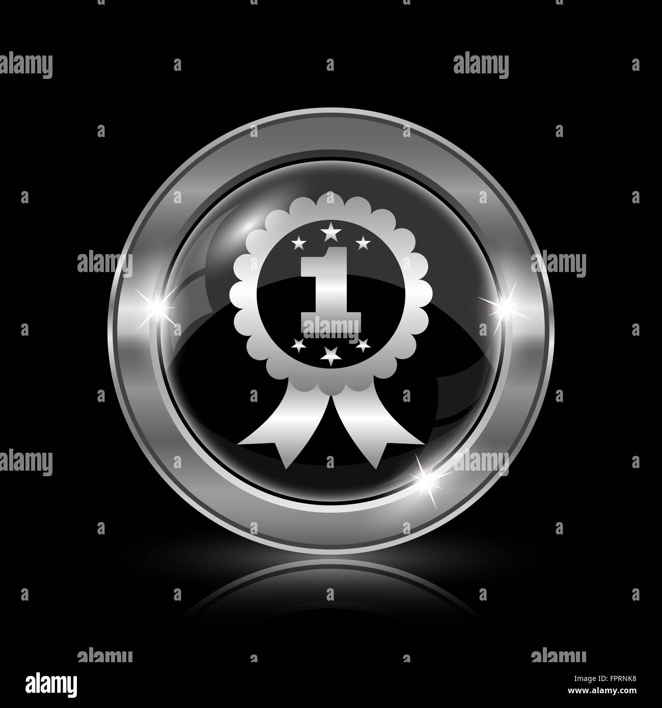 First prize ribbon icon. Internet button on black background Stock ...