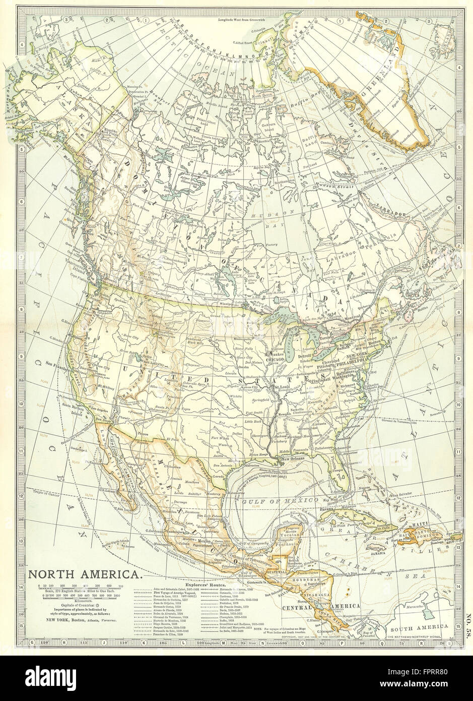 USA CANADA MEXICO: Explorers routes:Cabot Cortes Baffin Hudson Drake+ ...