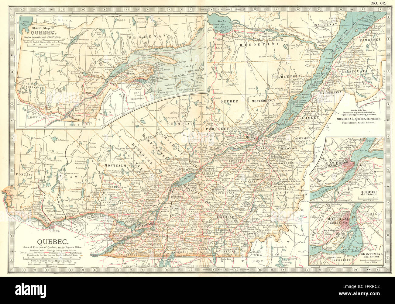 QUEBEC: Canals railroads Steamship lines Lighthouses; Inset Montreal ...