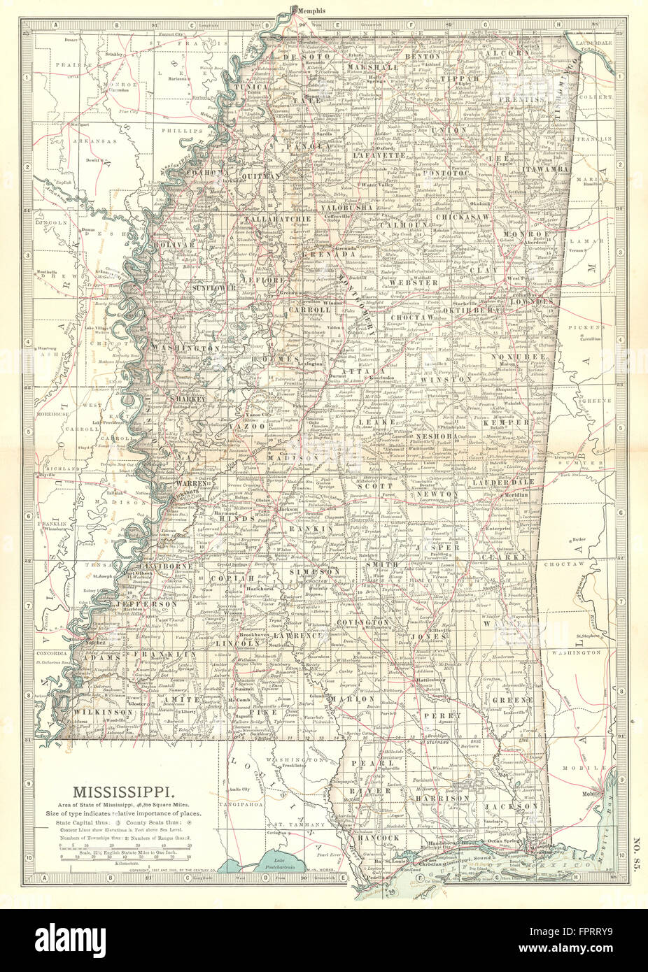 MISSISSIPPI: State. Civil war battlefields/dates.Choctaw treaty lines ...