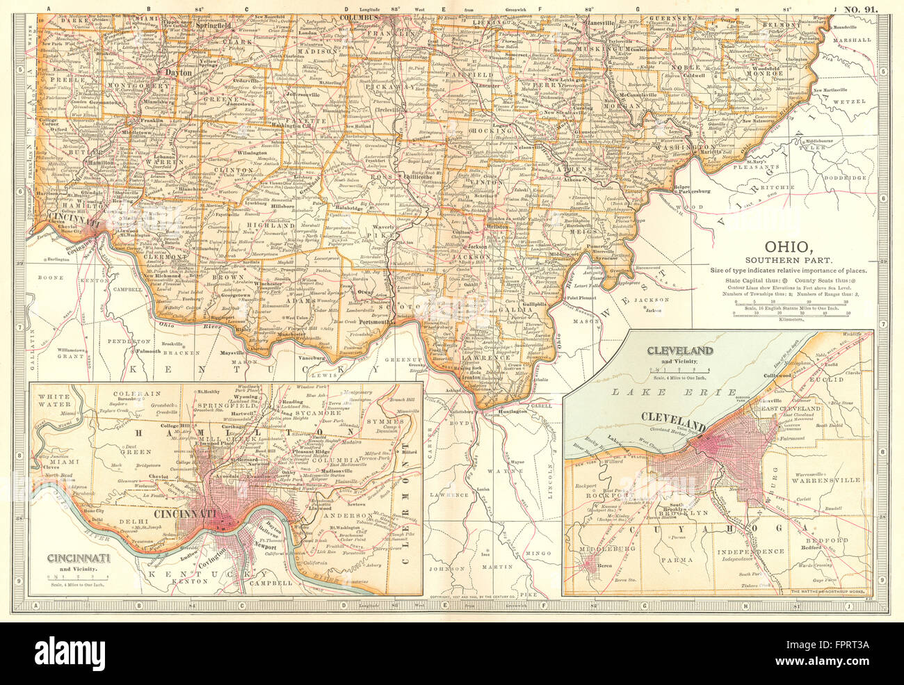 OHIO SOUTH: State map showing counties. Inset Cincinnati & Cleveland ... OHIO SOUTH: State map showing counties. Inset Cincinnati & Cleveland ...