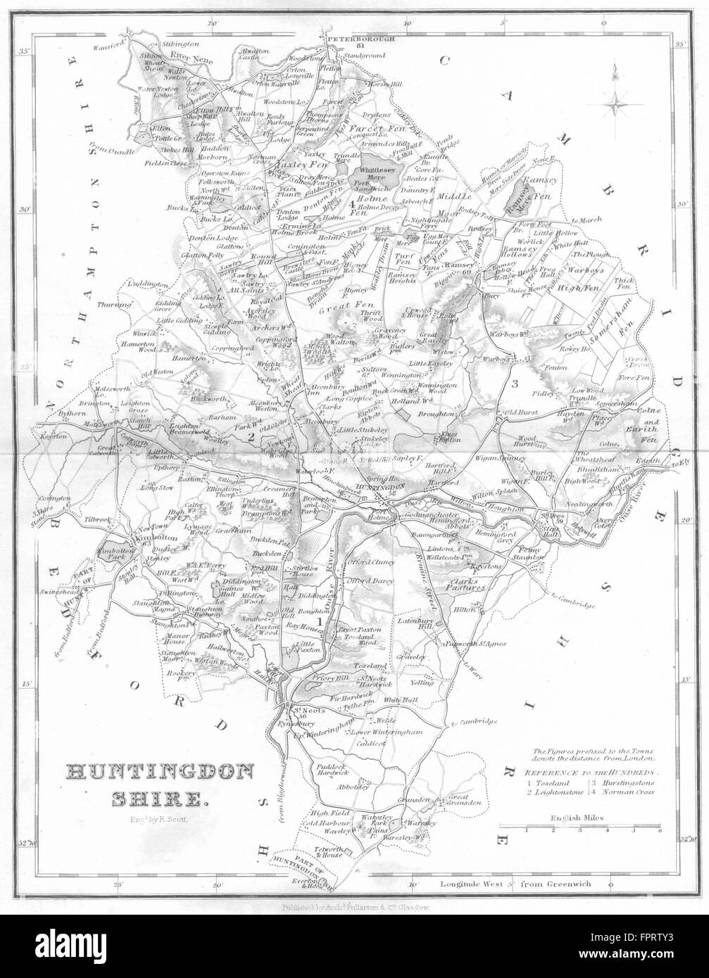 HUNTS: Huntingdonshire: Fullarton, 1844 antique map Stock Photo - Alamy