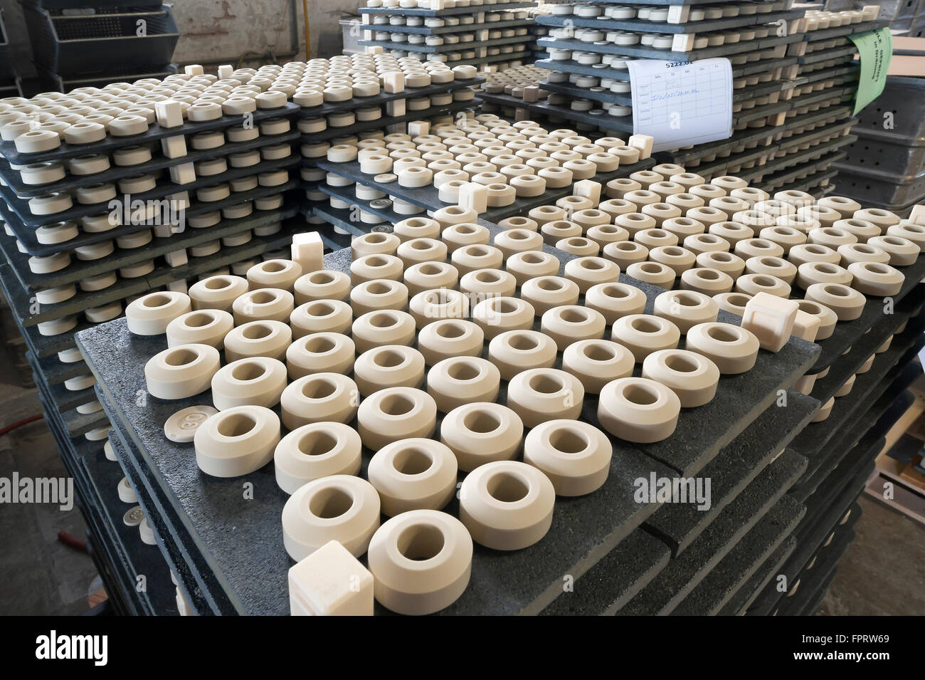 Finished steatite parts on slabs in a former steatite factory, Lauf an ...