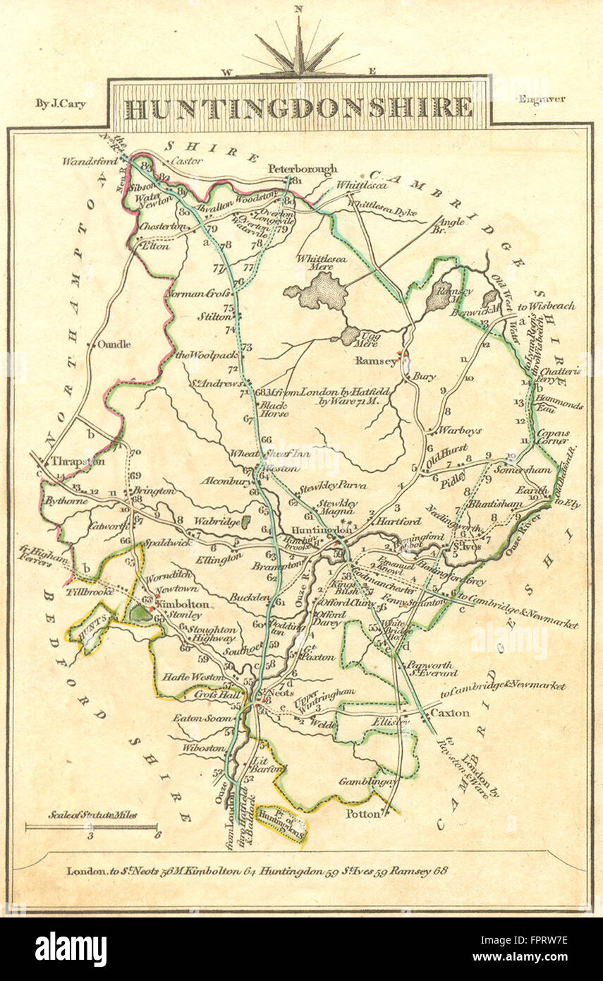 HUNTS: Huntingdonshire: Cary: Miniature, 1806 antique map Stock Photo ...