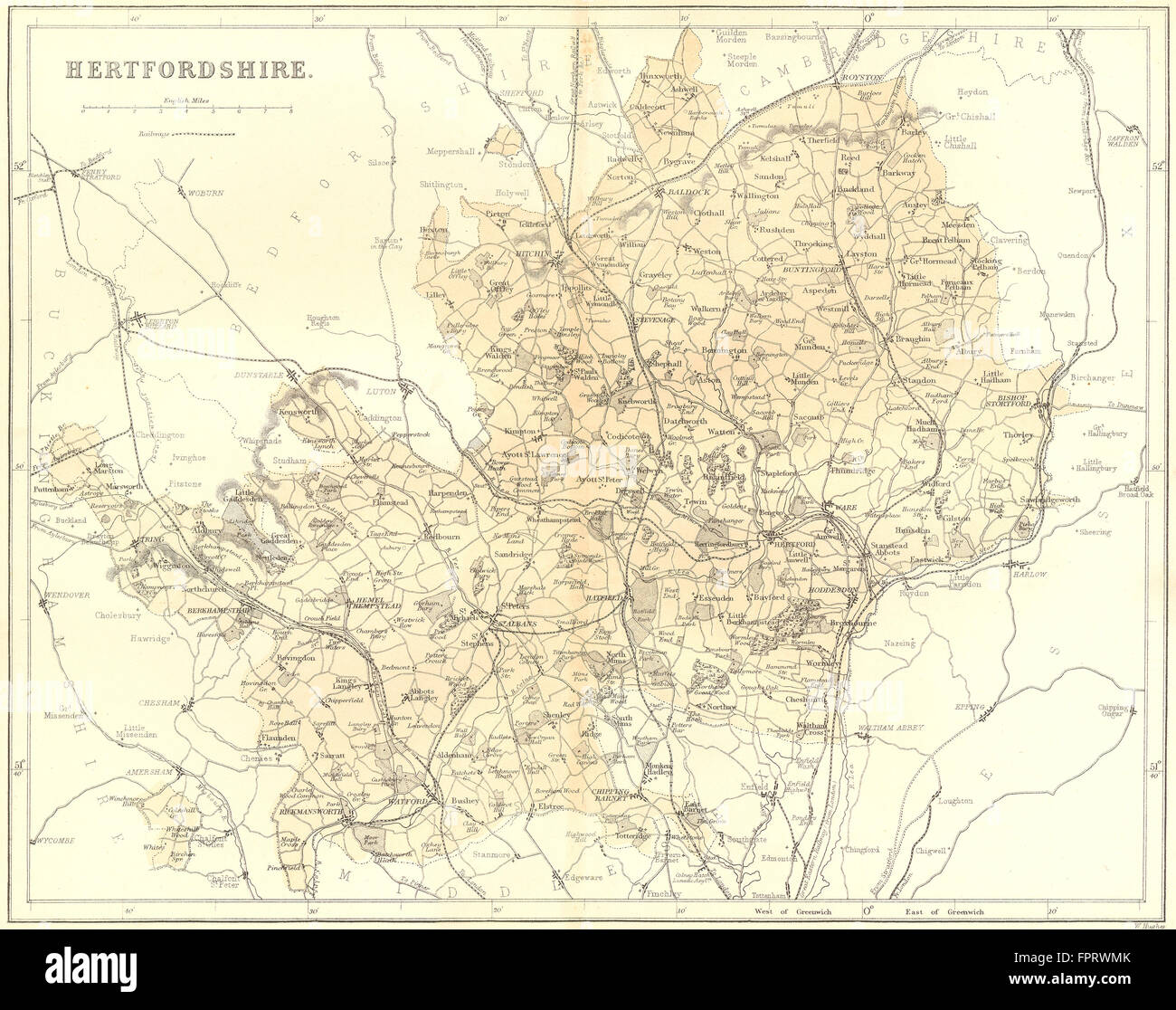 HERTS: Hertfordshire: Virtue, 1860 antique map Stock Photo - Alamy