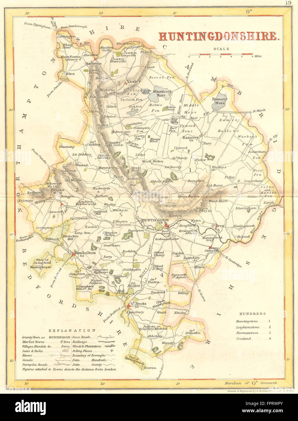 HUNTS: Huntingdonshire: Archer Dugdale, c1840 antique map Stock Photo ...