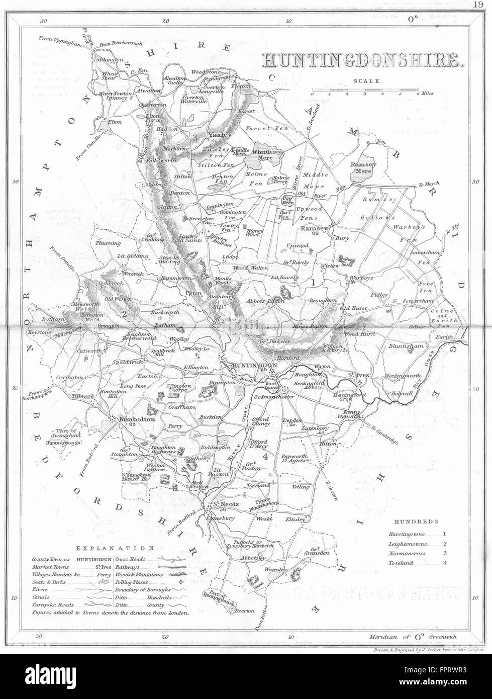 HUNTS: Huntingdonshire: Archer Dugdale, c1840 antique map Stock Photo ...