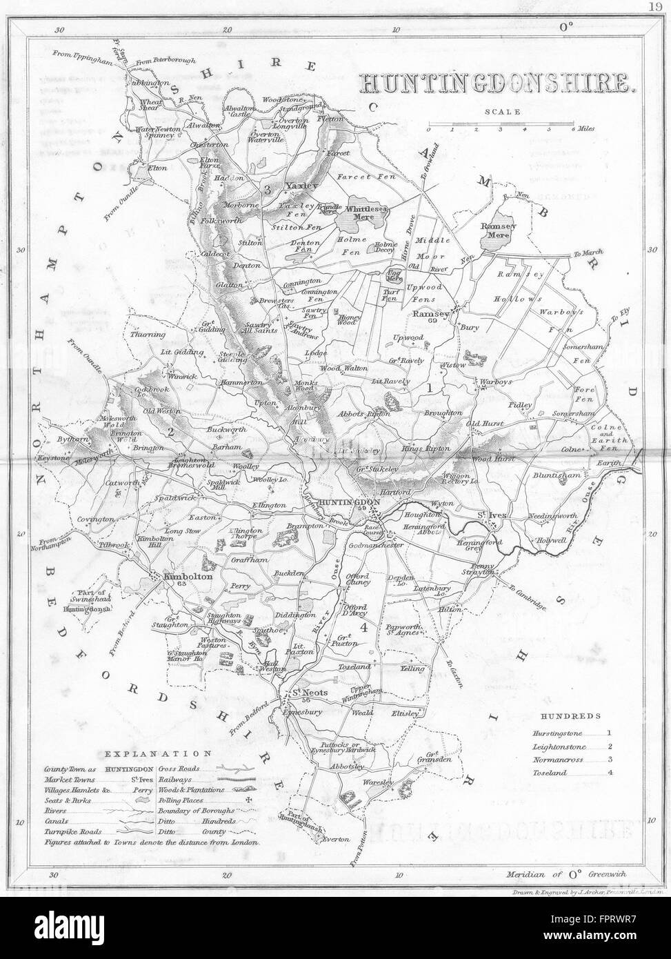 HUNTS: Huntingdonshire: Archer Dugdale, c1840 antique map Stock Photo ...