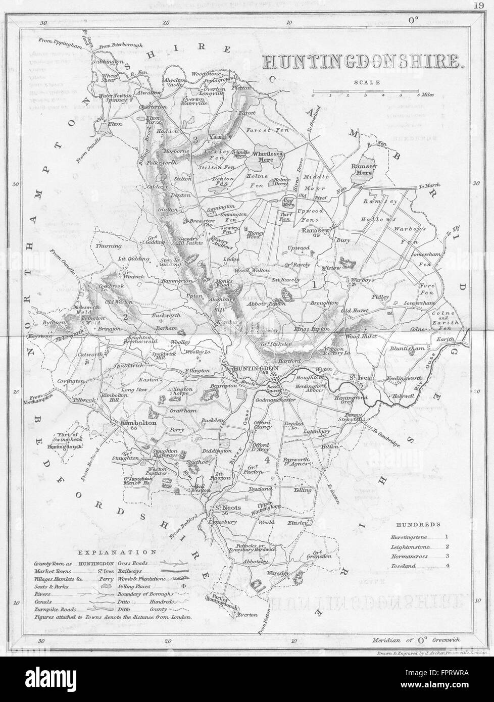 HUNTS: Huntingdonshire: Archer Dugdale, c1840 antique map Stock Photo ...