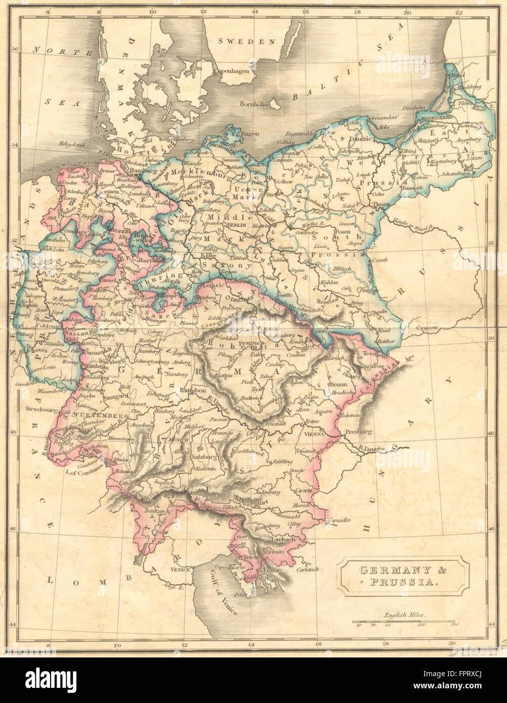 GERMANY: & Prussia: Hall, 1822 antique map Stock Photo - Alamy