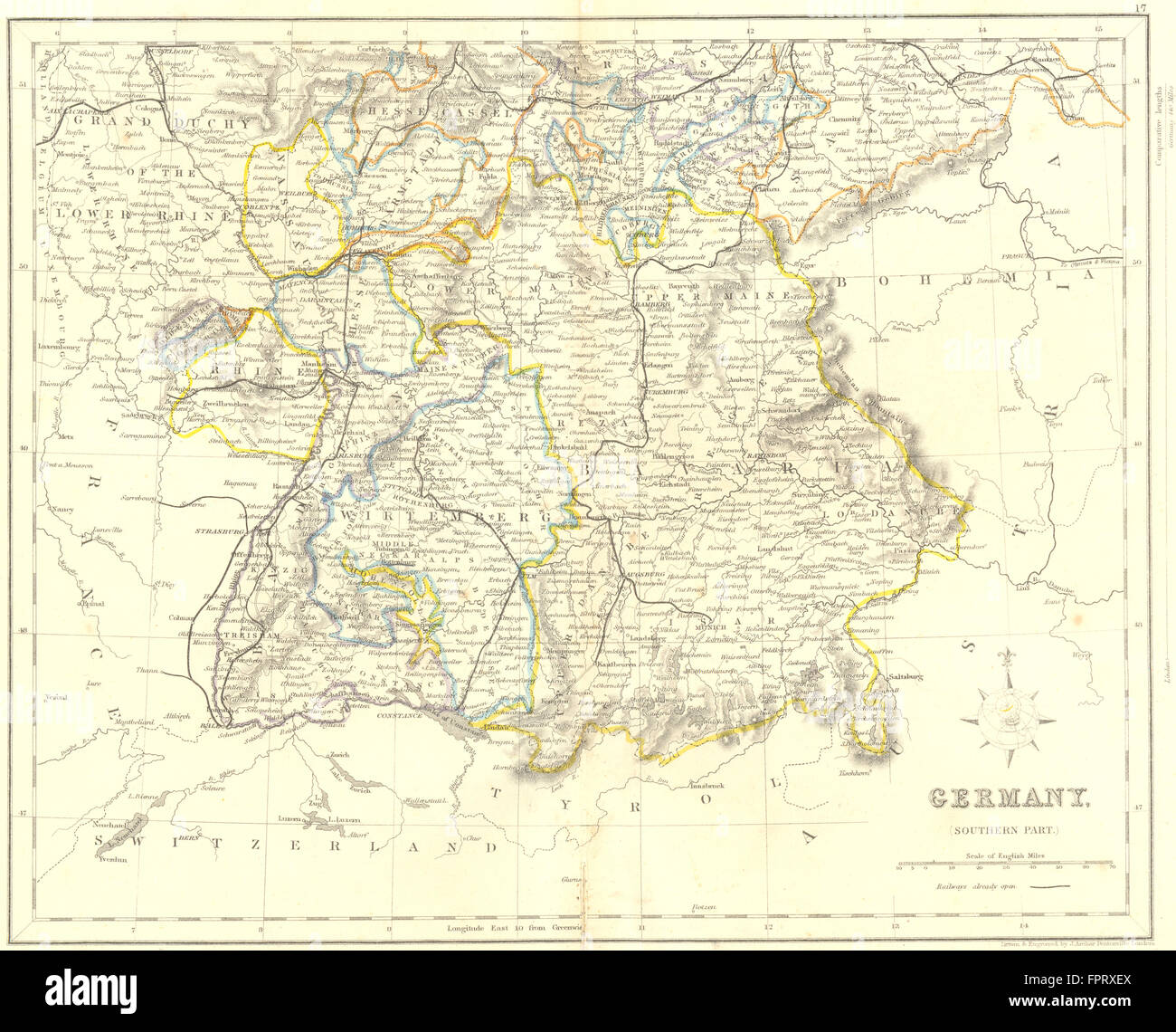 GERMANY: South: Archer, 1850 antique map Stock Photo - Alamy