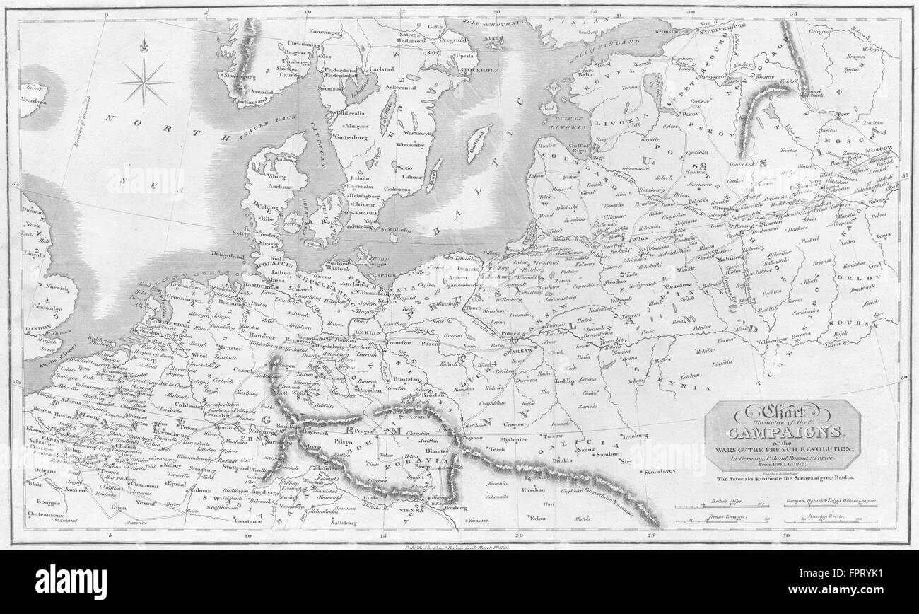 EUROPE: French Revolution wars 1803-13 BAINES, 1817 antique map Stock ...