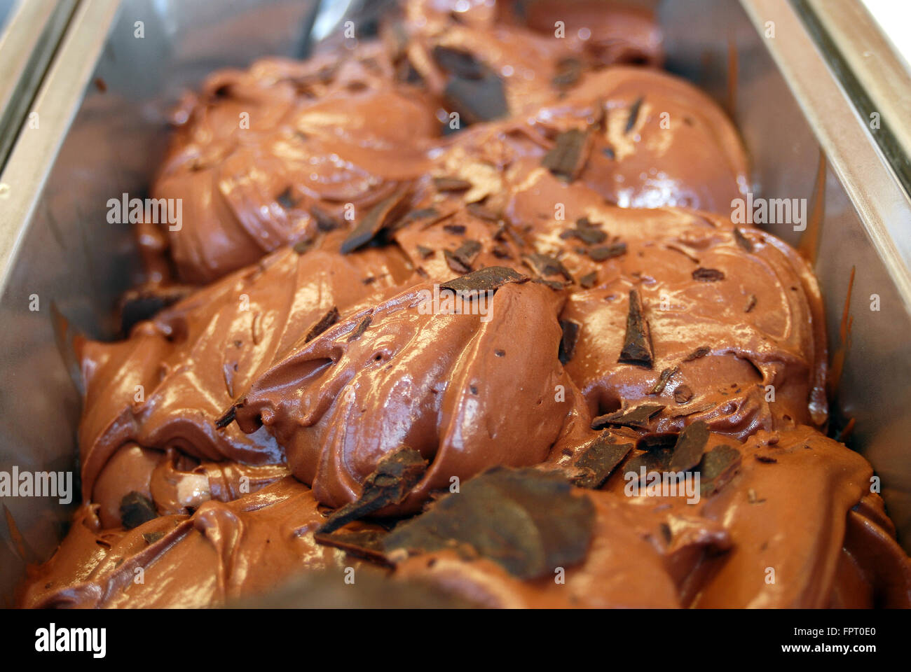 Tight close up of cold and creamy chocolate ice cream with delicious ...