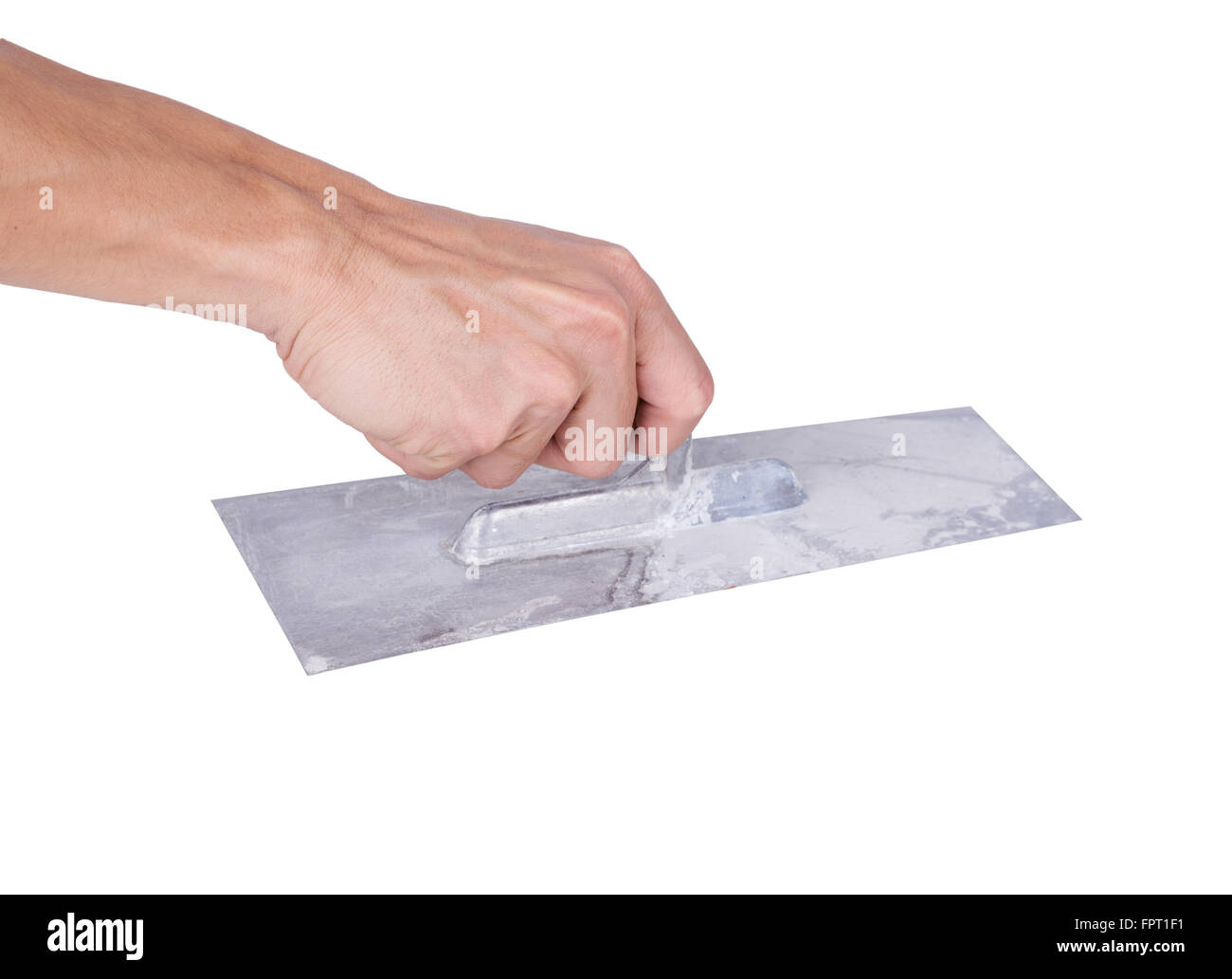 Old trowel in hand isolated on white background Stock Photo - Alamy