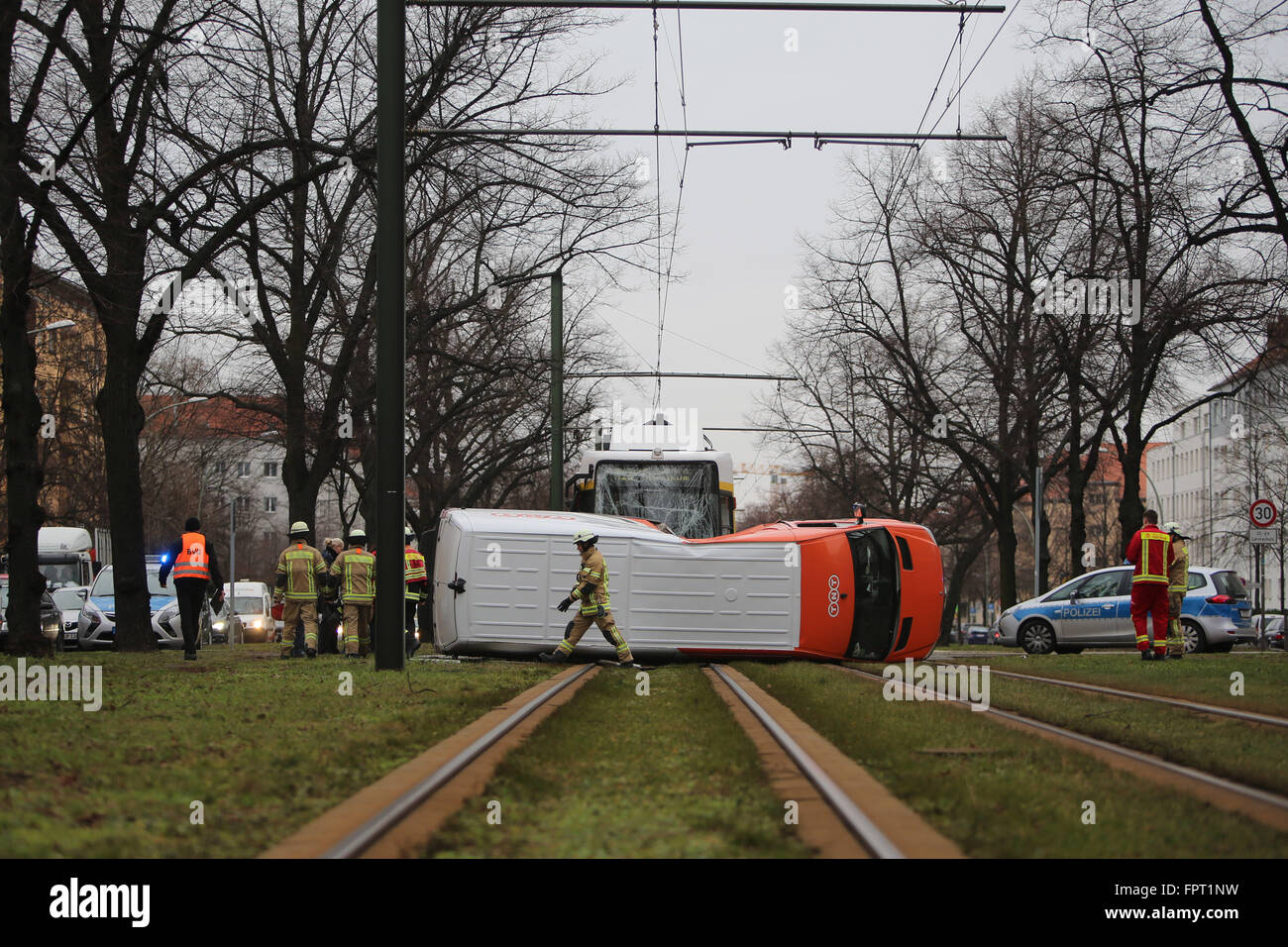 A tram crashes into a TNT delivery truck in the morning at Wisbyer ...