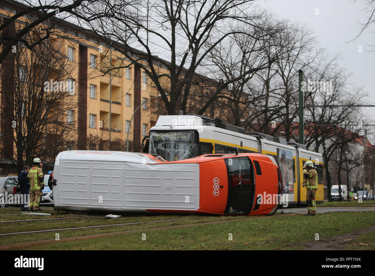 A tram crashes into a TNT delivery truck in the morning at Wisbyer ...