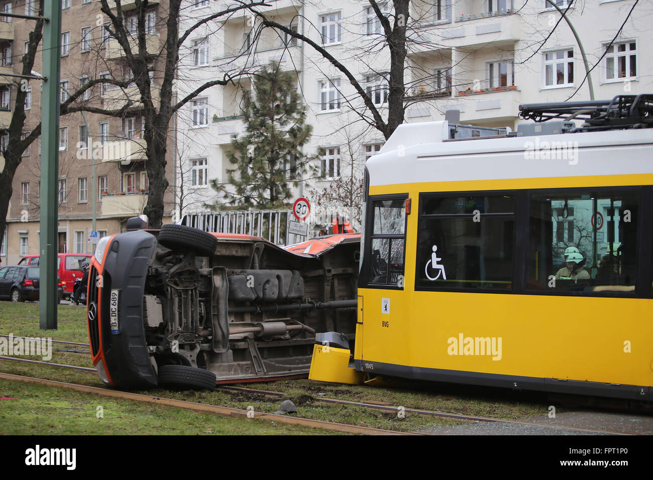 A tram crashes into a TNT delivery truck in the morning at Wisbyer ...