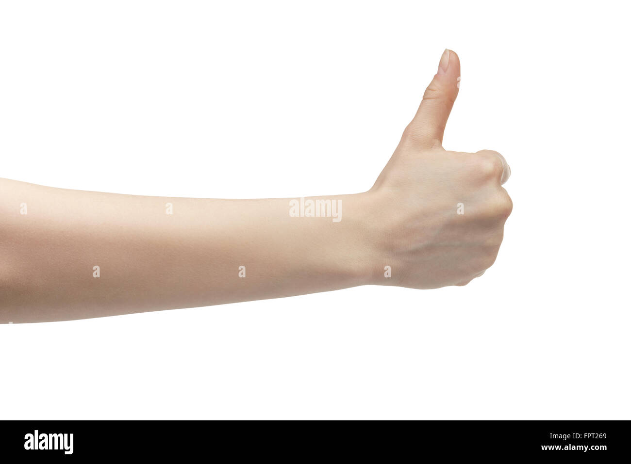 young woman right hand shows thumb up gesture Stock Photo - Alamy