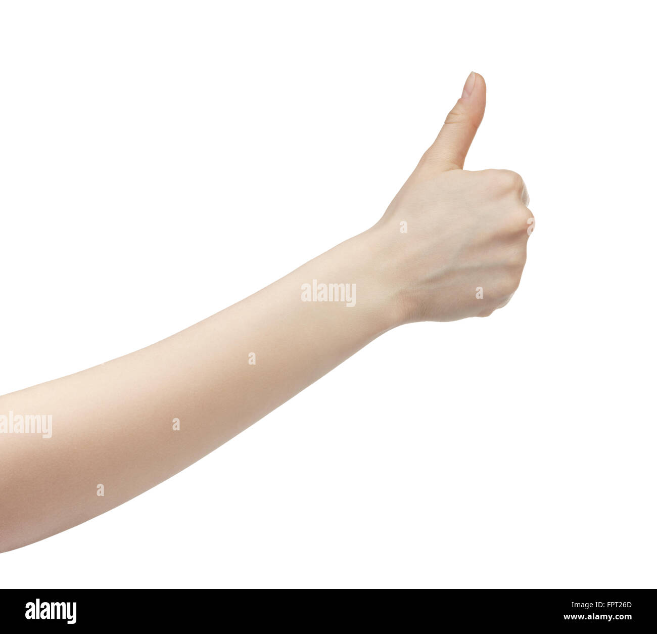 young woman right hand shows thumb up gesture Stock Photo - Alamy