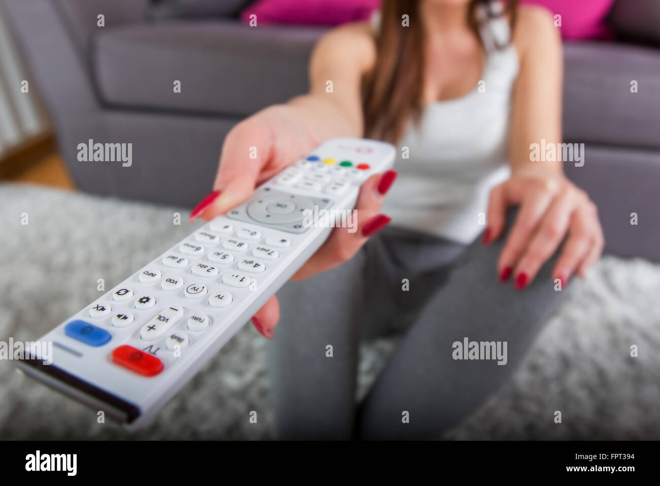 Television remote control in woman hand. Unrecognizable person Stock ...