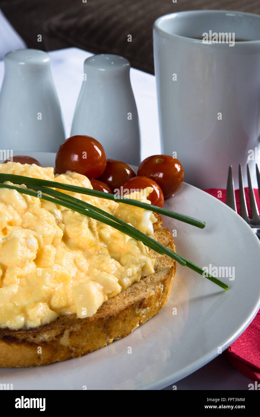 Close-up view of a typical English breakfast meal of Scrambled Egg on ...