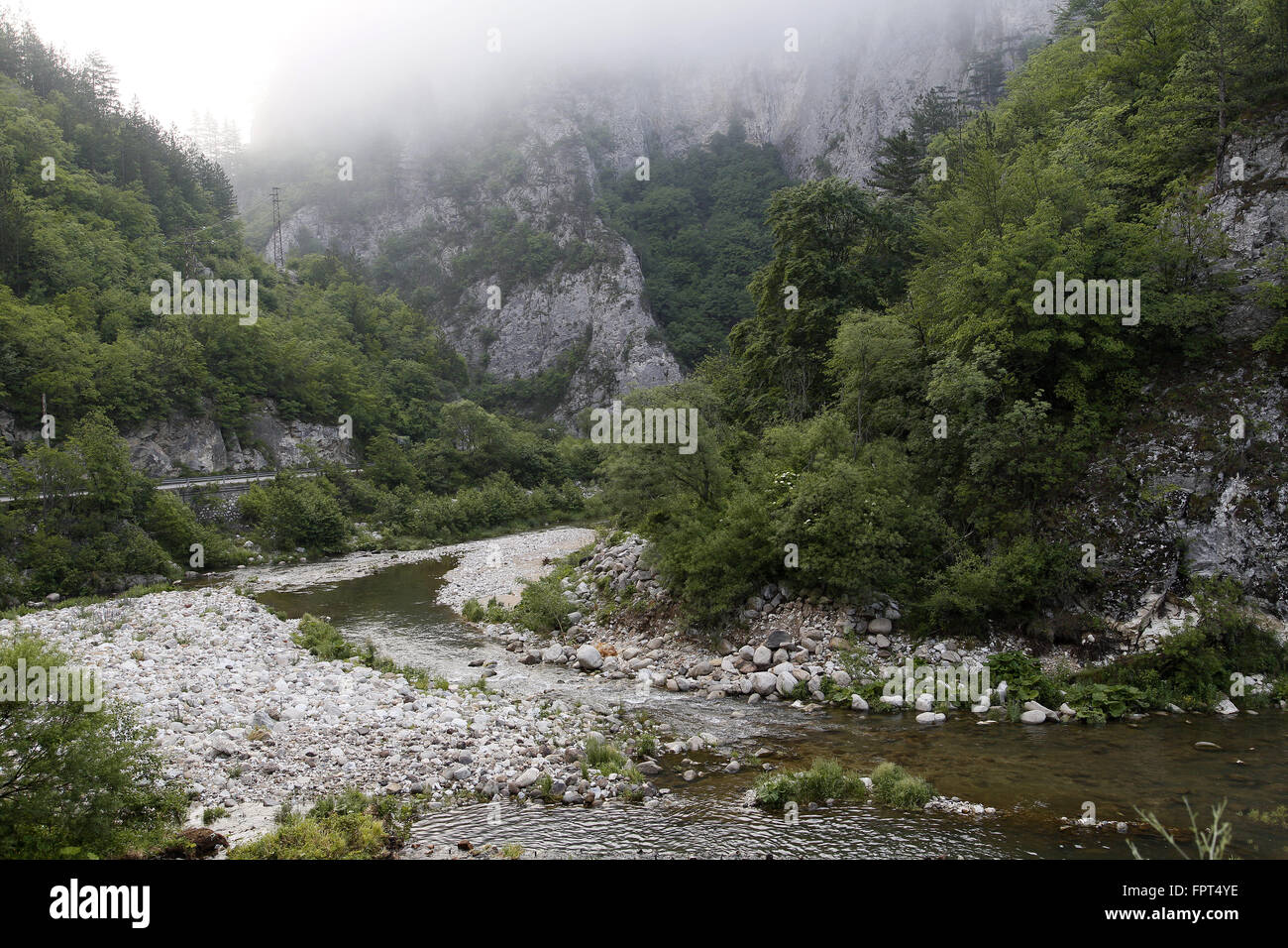 Trigrad Gorge in Rhodope Mountains in foggy conditions Stock Photo - Alamy
