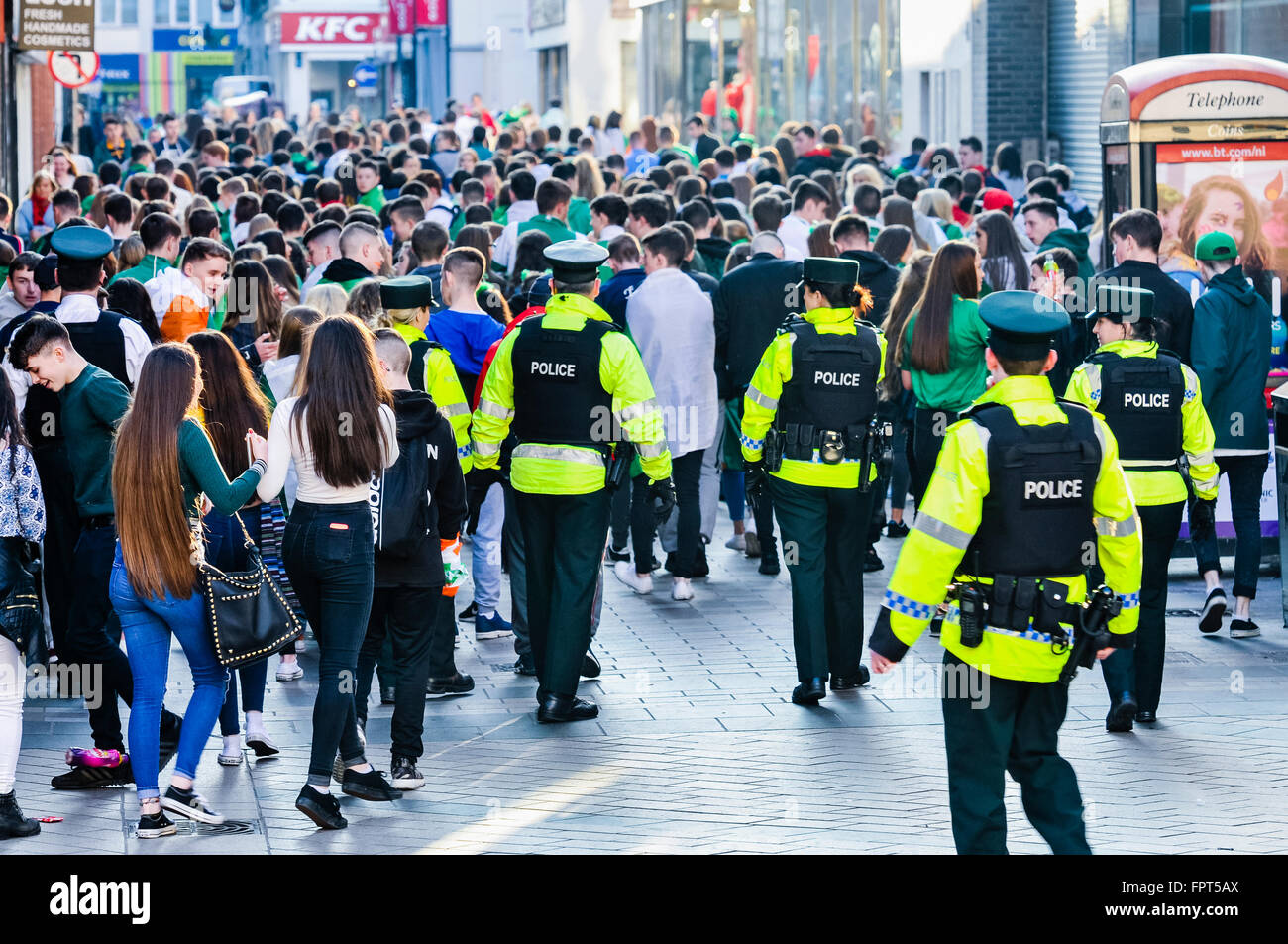 Belfast, Northern Ireland. 17 Mar 2016 - PSNI police officers move on a ...