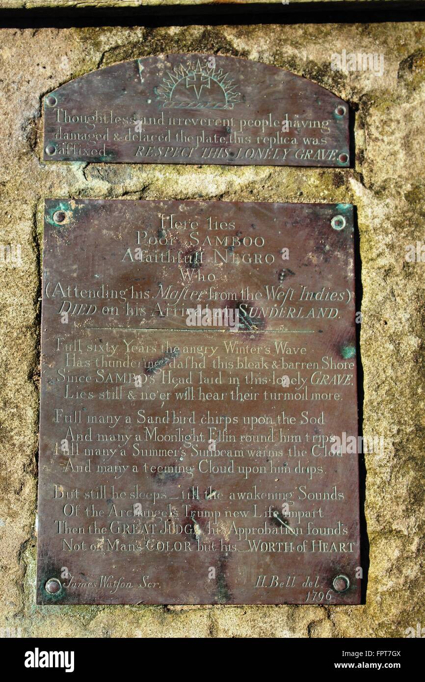 Plaque on Sambo's grave near Sunderland point, Lancashire, England ...