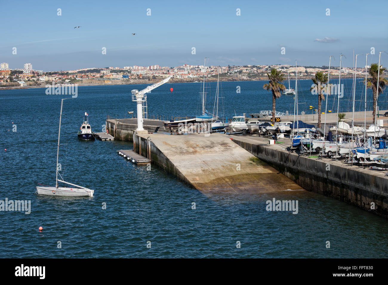 Ramp to ocean bay and dry docking waterfront in Cascais, Portugal Stock ...