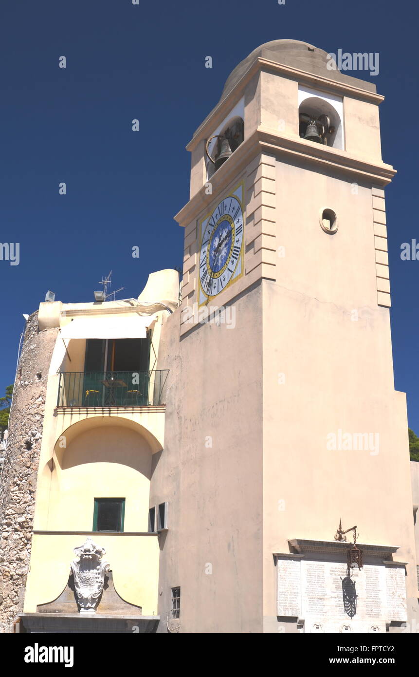 Beautiful historical tower clock on Capri island, Italy Stock Photo - Alamy
